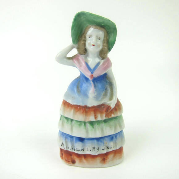 Art | Vintage Porcelain Colonial Girl Woman Bell Figurine Colorful Made ...